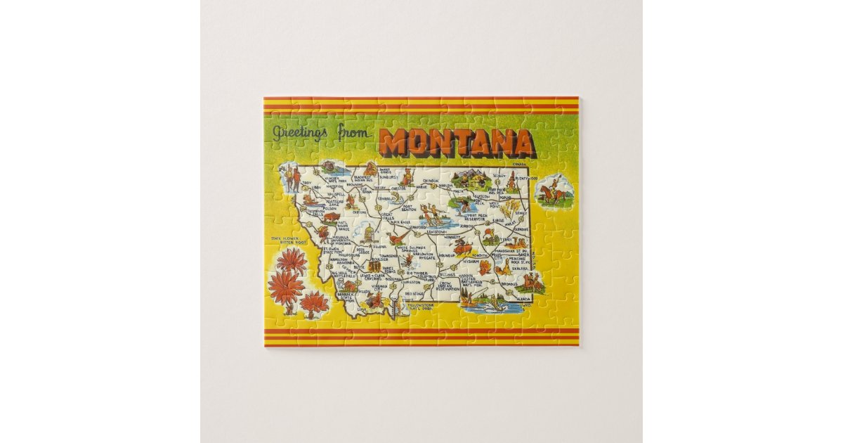 Montana Postcard Map Jigsaw Puzzle | Zazzle