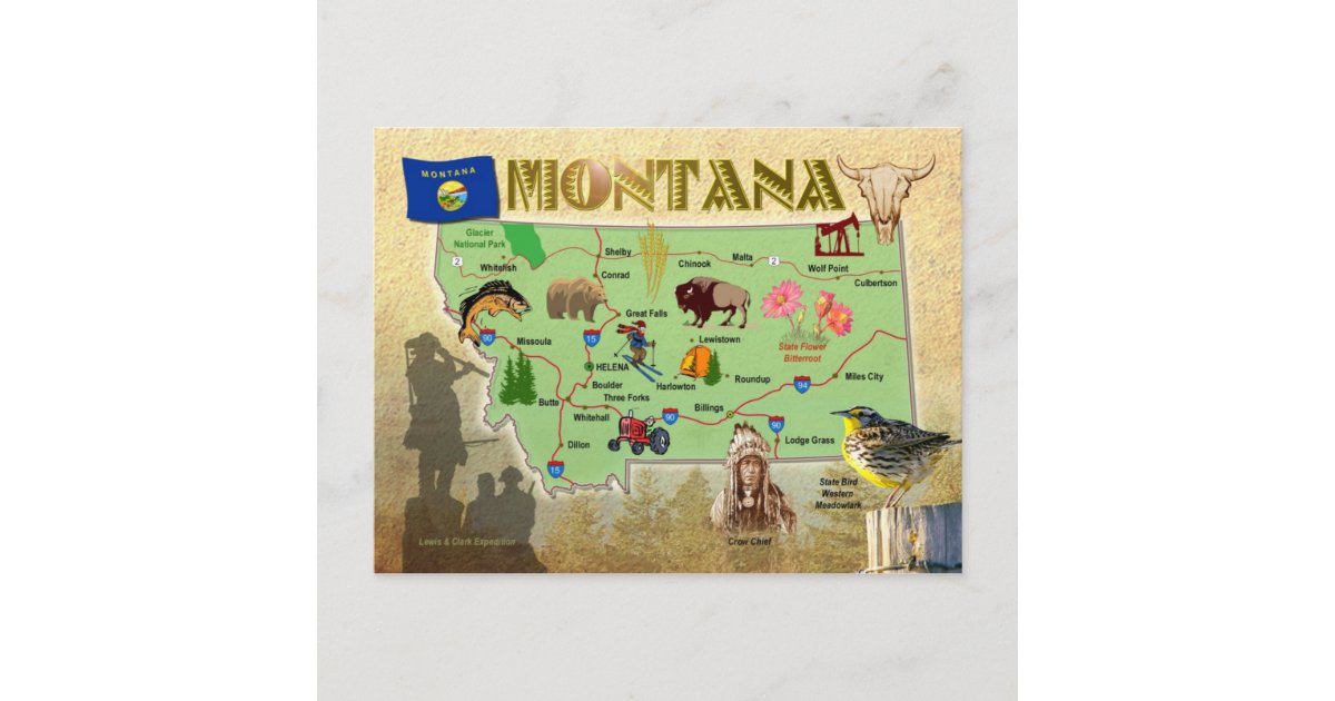 Montana State Map Postcard | Zazzle