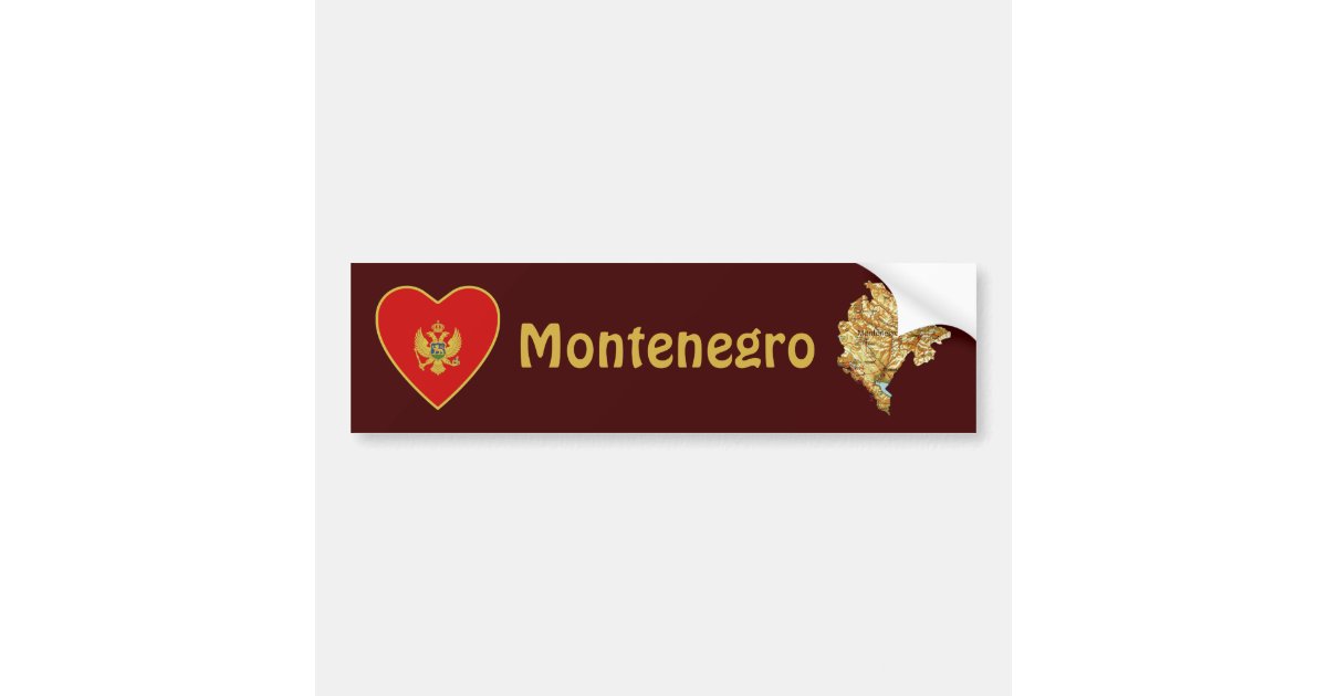 Montenegro Flag Heart + Map Bumper Sticker | Zazzle