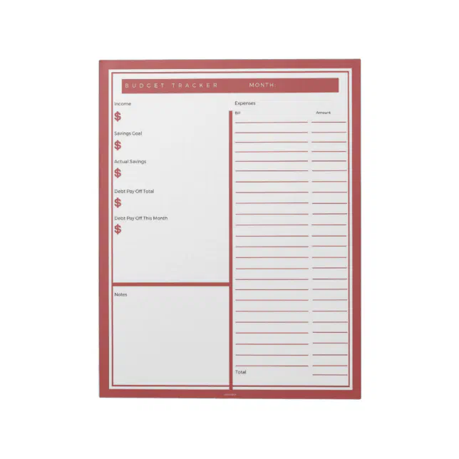 Monthly Budget Tracker Notepad | Zazzle
