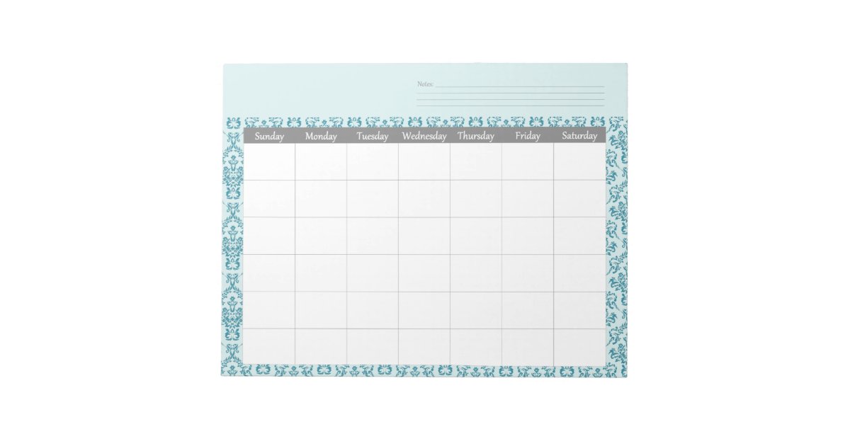 Monthly Damask Calendar Planner Notepad | Zazzle