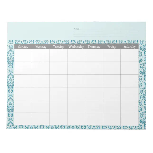 Monthly Damask Calendar Planner Notepad | Zazzle