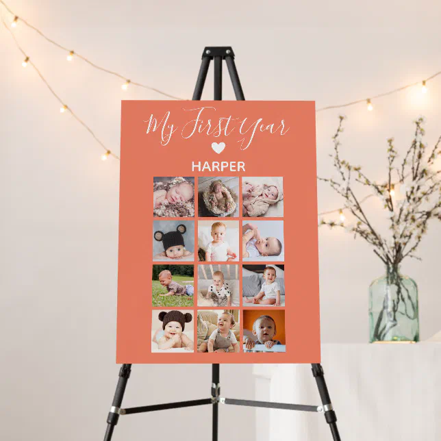 Monthly Photo Baby First Birthday Display Foam Board | Zazzle