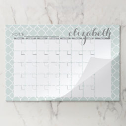 Monthly Planner Mint & Gray Quatrefoil Pattern Paper Pad | Zazzle
