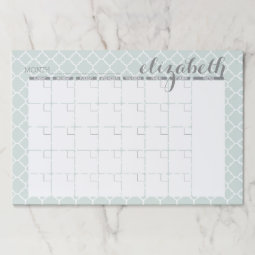 Monthly Planner Mint & Gray Quatrefoil Pattern Paper Pad | Zazzle
