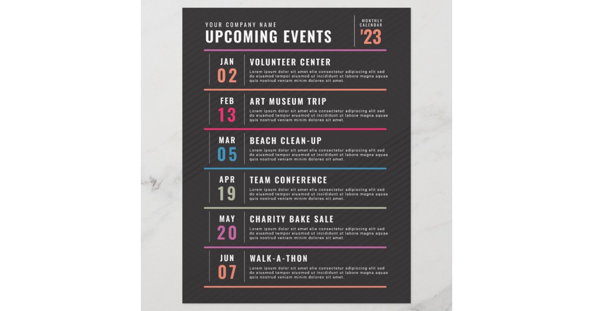 Monthly Upcoming Calendar of Events Schedule Flyer | Zazzle