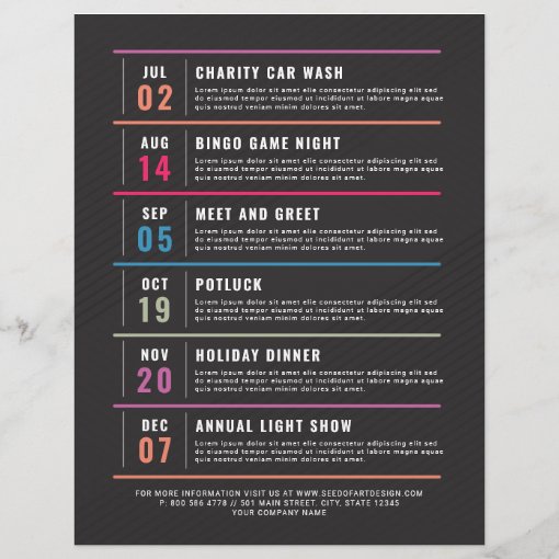 Monthly Upcoming Calendar of Events Schedule Flyer | Zazzle
