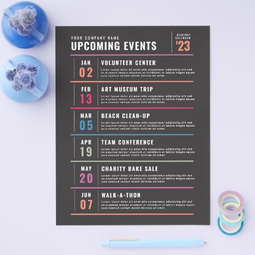Monthly Upcoming Calendar of Events Schedule Flyer | Zazzle