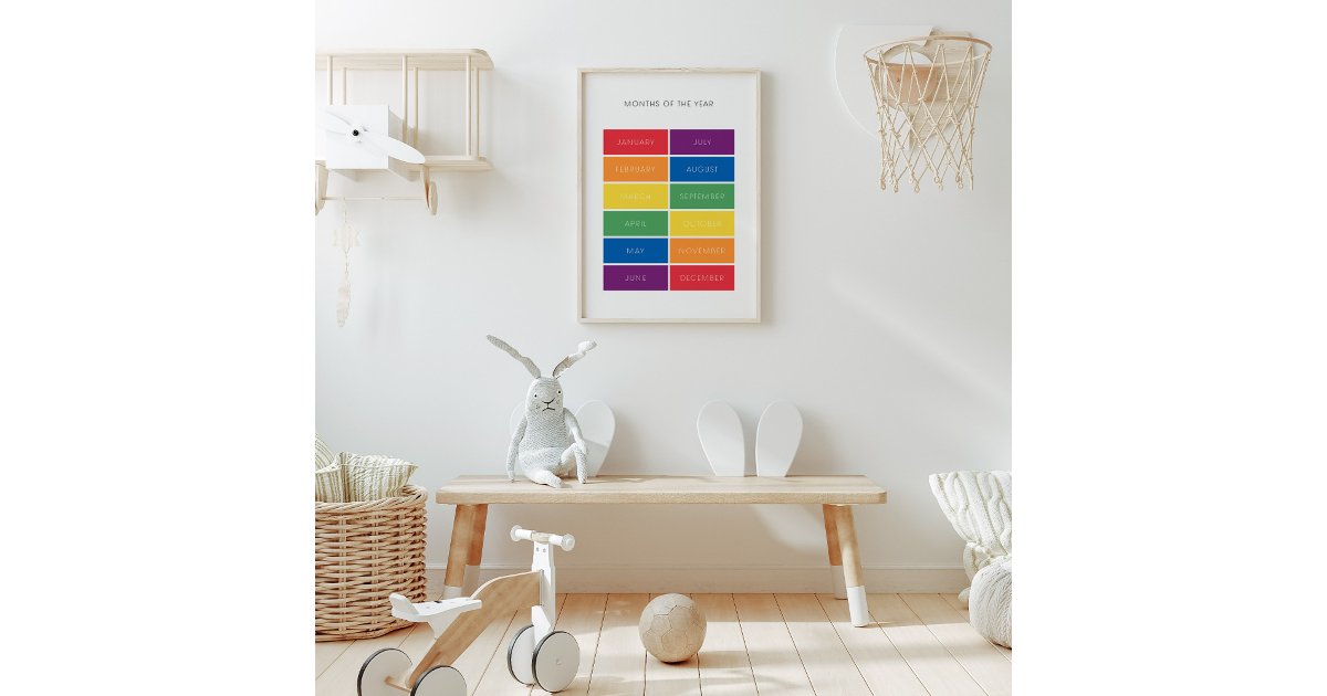 Months of the year colorful educational poster | Zazzle