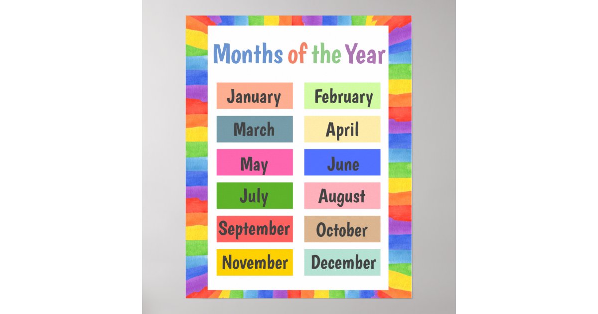 Months of the Year Colorful Poster | Zazzle