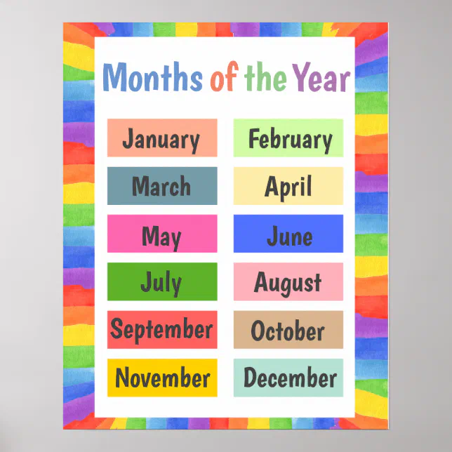 Months of the Year Colorful Poster | Zazzle