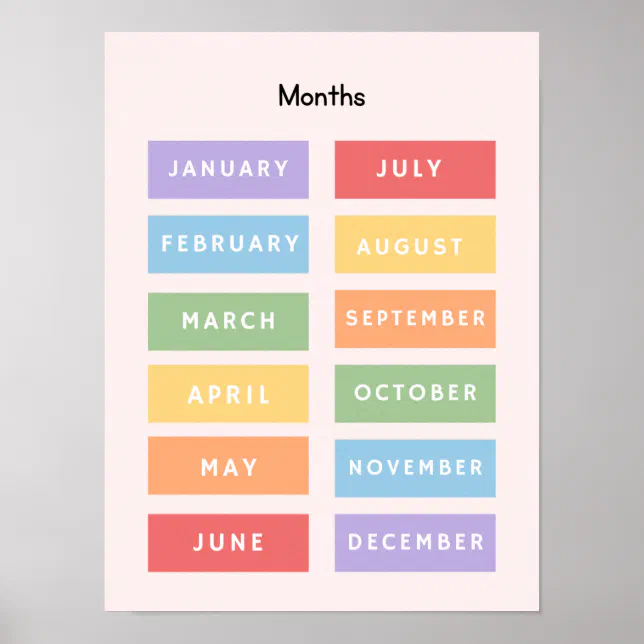 Months of the Year Printable Poster | Zazzle