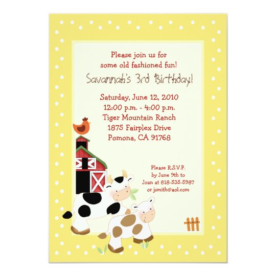 Moo Cow Farm Barnyard Country Birthday Invitations | Zazzle.com