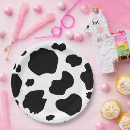Moo Cow Spots Print Black & White Birthday Party Paper Plates | Zazzle