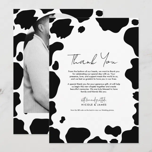 Moo Cow Spots Print Black White Thank You Invitation | Zazzle