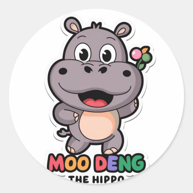 Moo Deng Cute Cartoon Hippo Classic Round Sticker | Zazzle