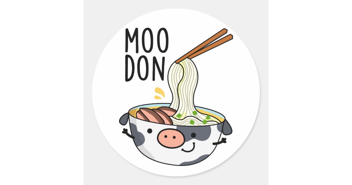 Moo-don Funny Udon Pun Classic Round Sticker | Zazzle