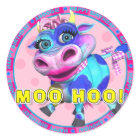MOO HOO! Birthday Stickers with Kissy Moo | Zazzle
