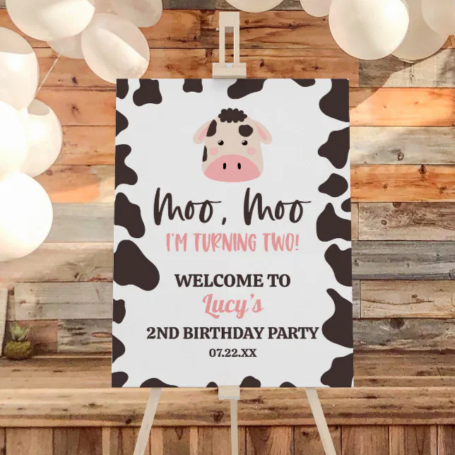 Moo Moo I'm Two! Cow Birthday Party Welcome Sign | Zazzle