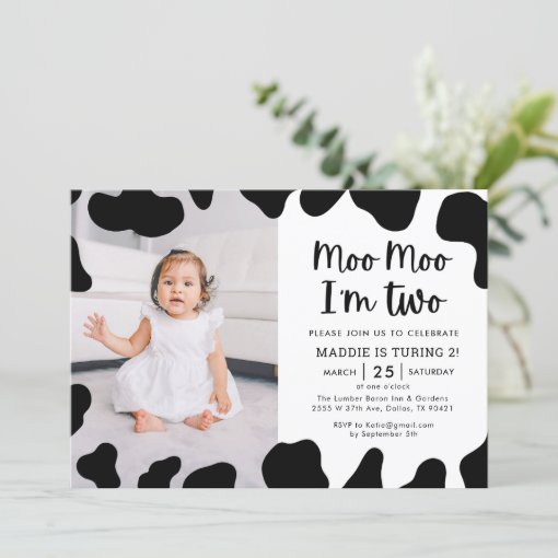 Moo Moo I'm Two Photo 2nd Birthday Invitation | Zazzle