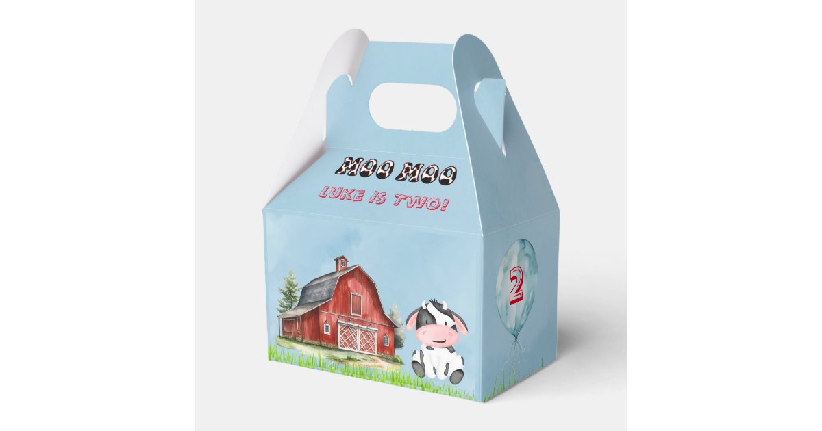 Moo Moo Name Is Two Boy Birthday Party Favor Boxes | Zazzle