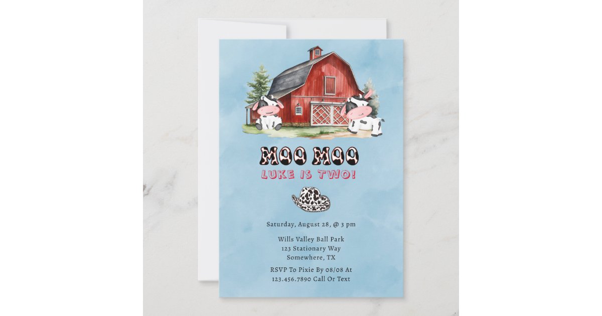 Moo Moo Name Is Two Boy Birthday Party Invitation | Zazzle