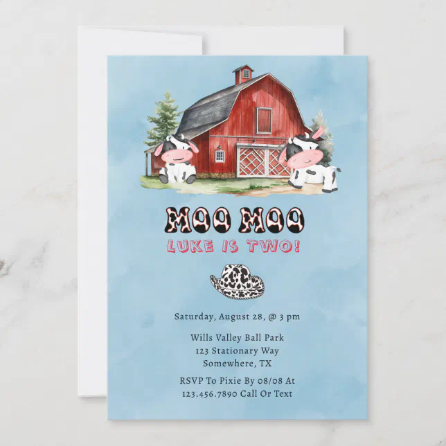 Moo Moo Name Is Two Boy Birthday Party Invitation | Zazzle