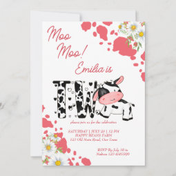 Moo moo pink pattern cute cow birthday party invitation | Zazzle