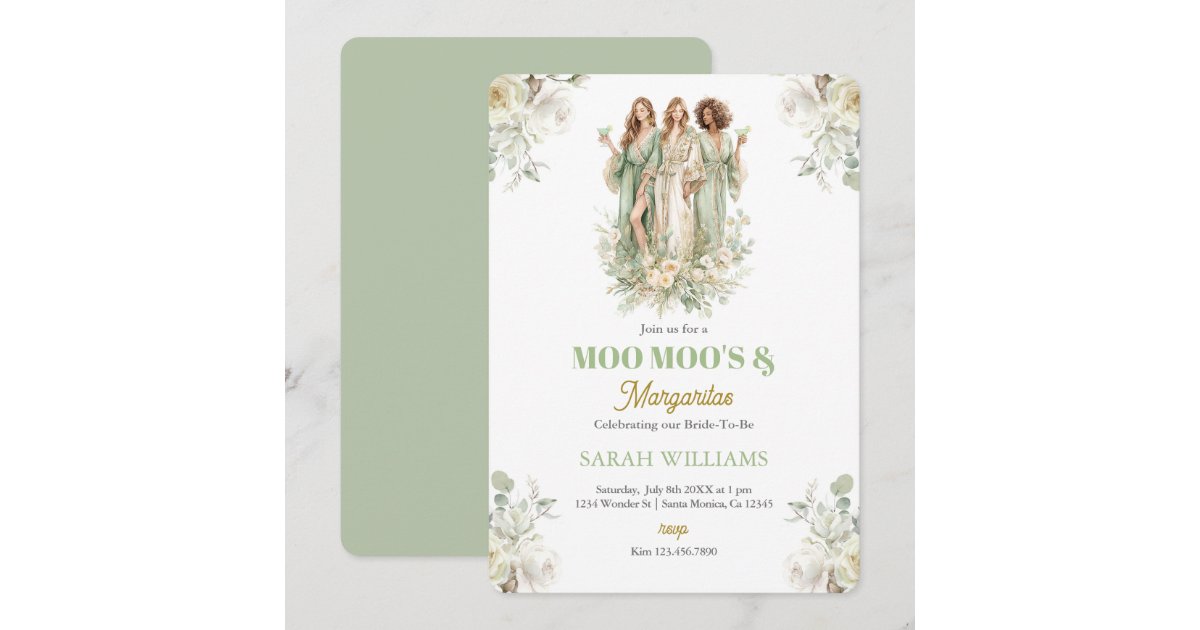 Moo Moos & Margaritas Sage Bridal Shower Invitation | Zazzle