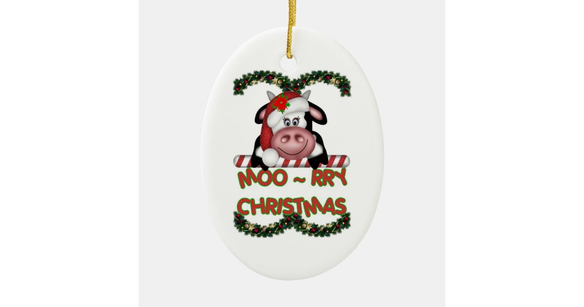 Moo-rry Christmas Cow ornament | Zazzle