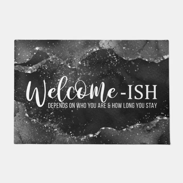 Moody Agate | Onyx Black Silver Goth Welcome-Ish Doormat | Zazzle