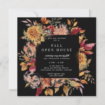 Moody Autumn Elegant Floral Square Open House Invitation | Zazzle