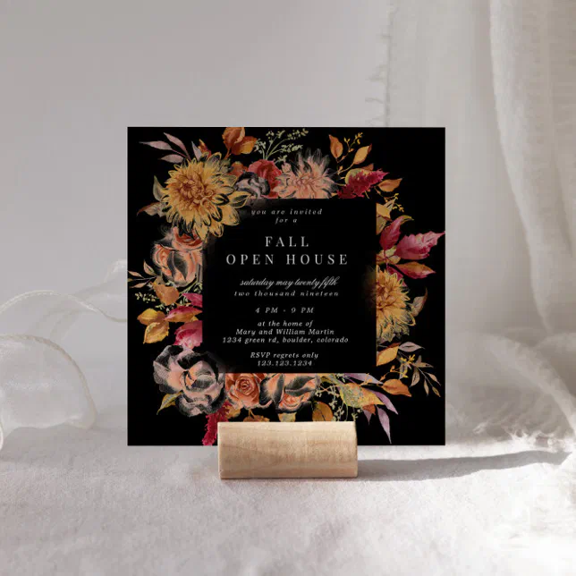 Moody Autumn Elegant Floral Square Open House Invitation | Zazzle