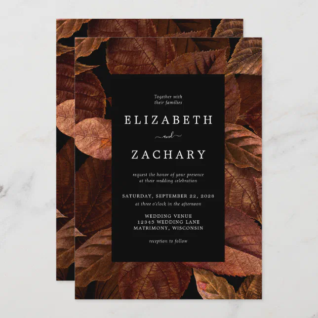 Moody Autumn Leaves Rust Wedding Invitation | Zazzle