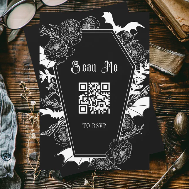 Moody Black Gothic Wedding QR Code Website RSVP Card | Zazzle