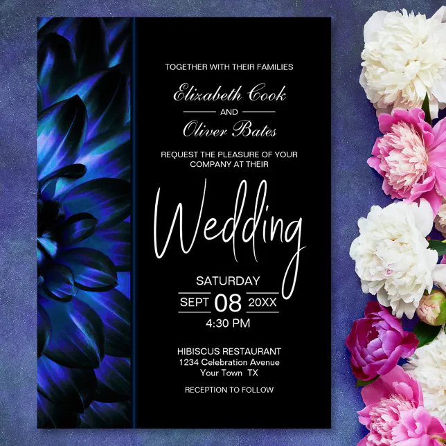 Moody Blue Floral Wedding Invitation | Zazzle