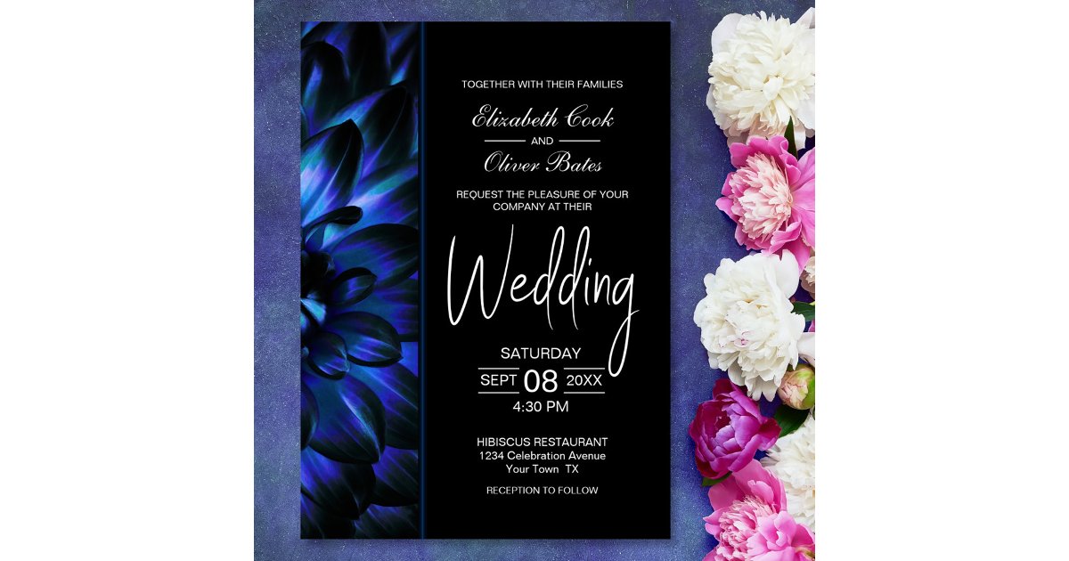 Moody Blue Floral Wedding Invitation | Zazzle