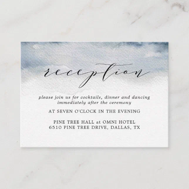 Moody Blue Watercolor Wedding Reception Cards | Zazzle