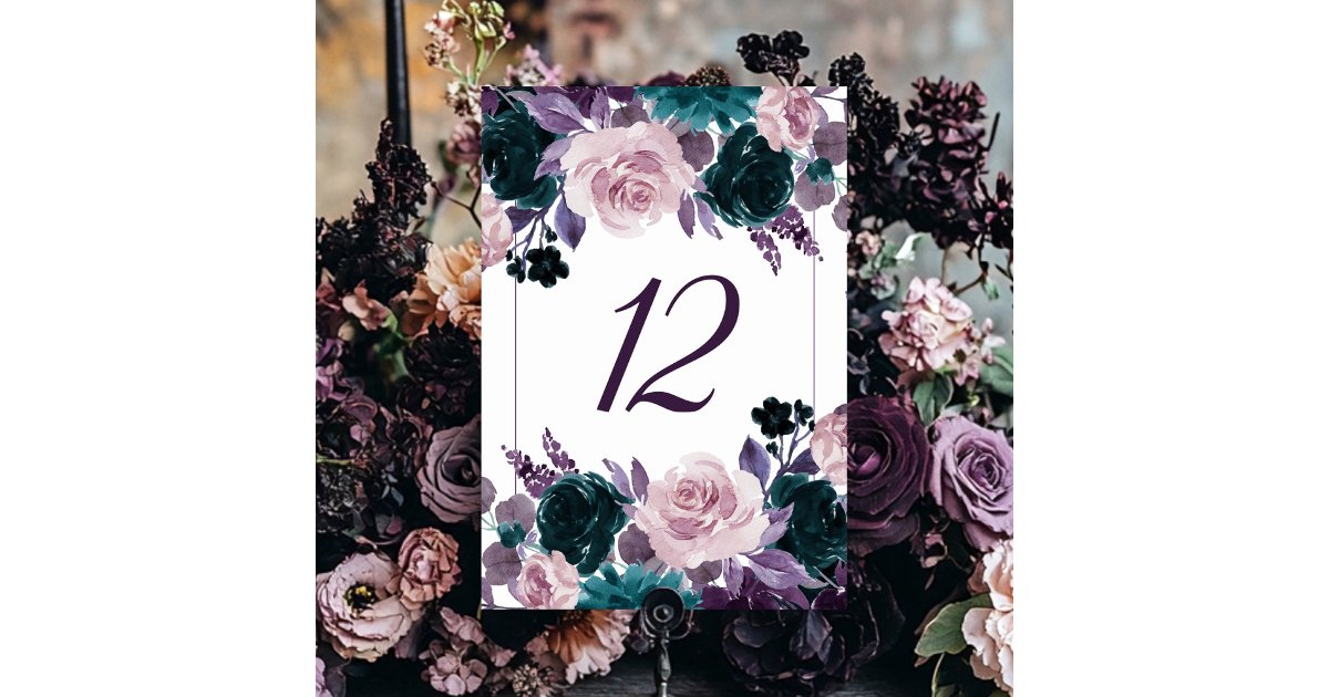 Moody Boho | Eggplant Purple Mauve Floral Party Table Number | Zazzle