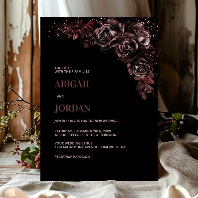Moody Chocolate Floral Wedding Invitation | Zazzle
