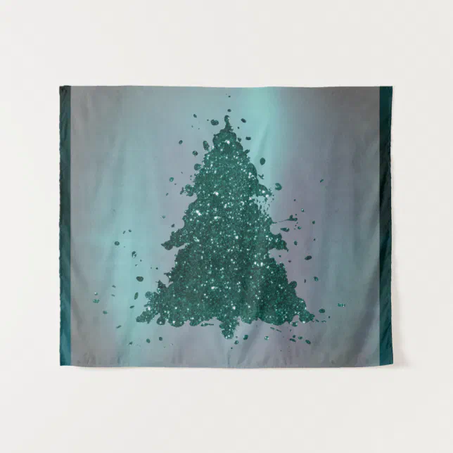 Moody Christmas Tree | Dark Midnight Teal Green Tapestry | Zazzle