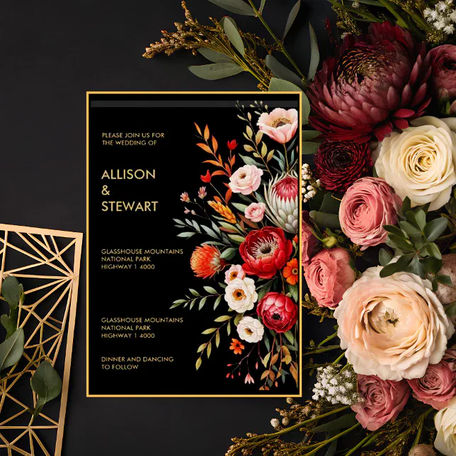 Moody Dark Floral Botanical Elegance Wedding Invitation | Zazzle