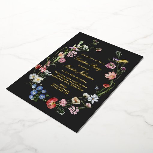 Moody Dutch Floral Garden Party Birthday Gold Foil Invitation | Zazzle