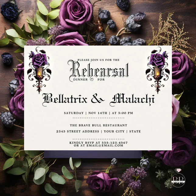 Moody Floral Goth Deep Amethyst Purple Rose Invitation | Zazzle