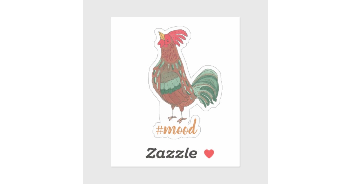 Moody Fun Rooster Illustration Sticker | Zazzle
