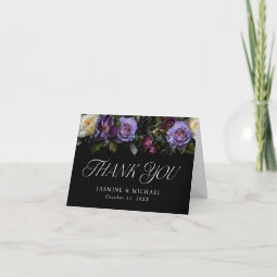 Moody Gothic Floral Wedding Thank You Card | Zazzle
