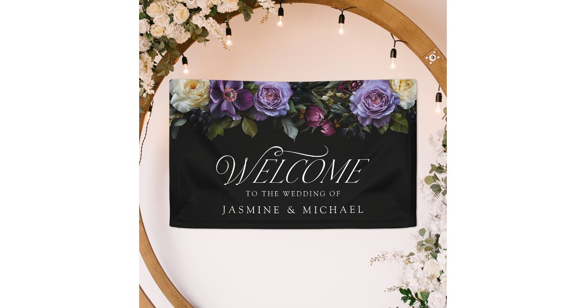 Moody Gothic Floral Wedding Welcome Banner | Zazzle