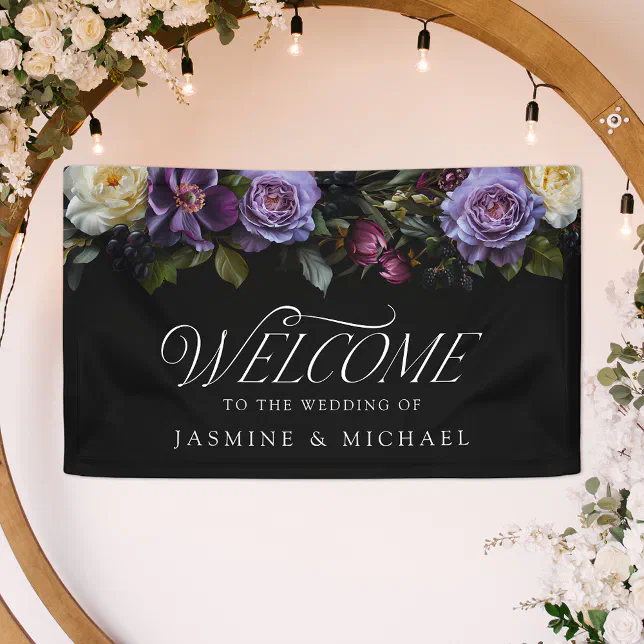 Moody Gothic Floral Wedding Welcome Banner | Zazzle