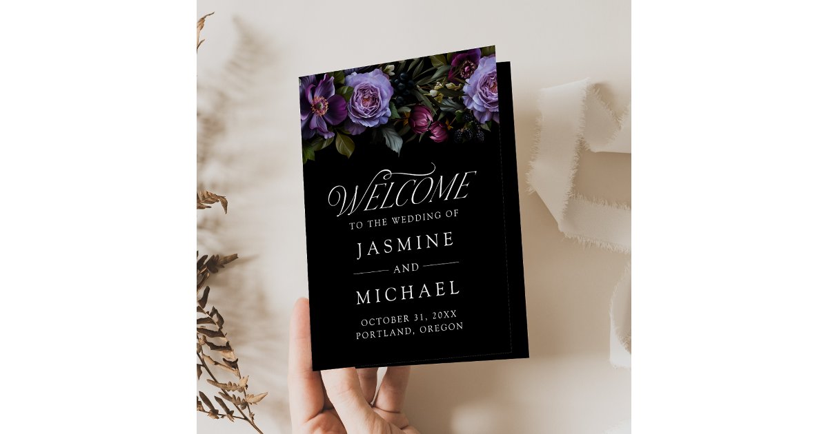 Moody Gothic Purple Floral Wedding Program | Zazzle