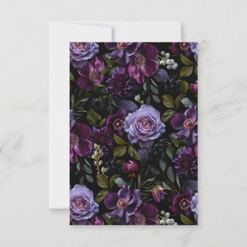 Moody Gothic Purple Floral Wedding QR Code RSVP Card | Zazzle